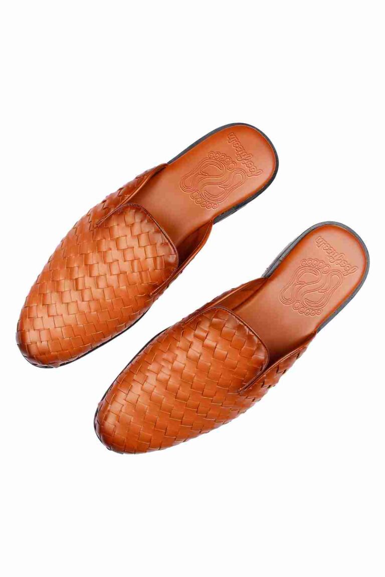 Tan Brown Weave Mules - footfitco.in
